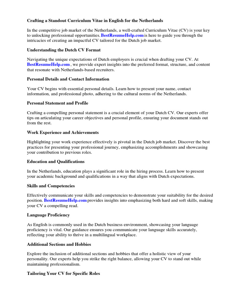 Curriculum Vitae English Netherlands | PDF | Résumé