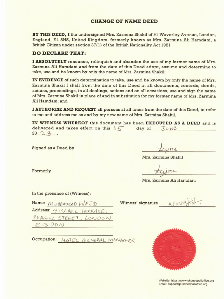 Change Name Deed | PDF