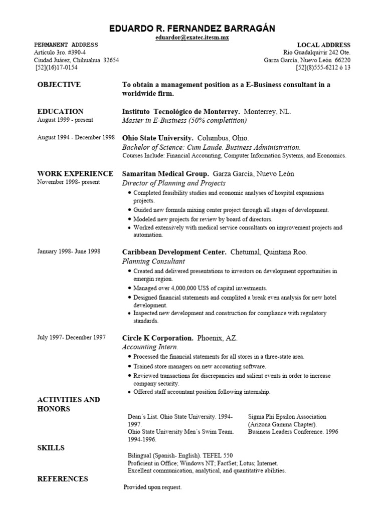 Ejemplo CV en Ingles | Download Free PDF | Business | Economies