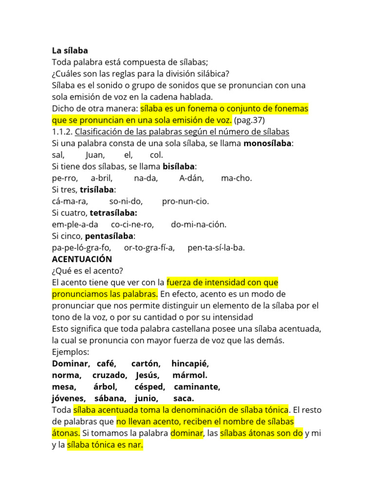 Reglas de División y Acentuación Silábica | PDF | Sílaba | Palabra