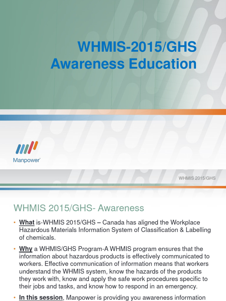 WHMIS 2015/GHS Overview and Training | PDF | Working Conditions | Workplace