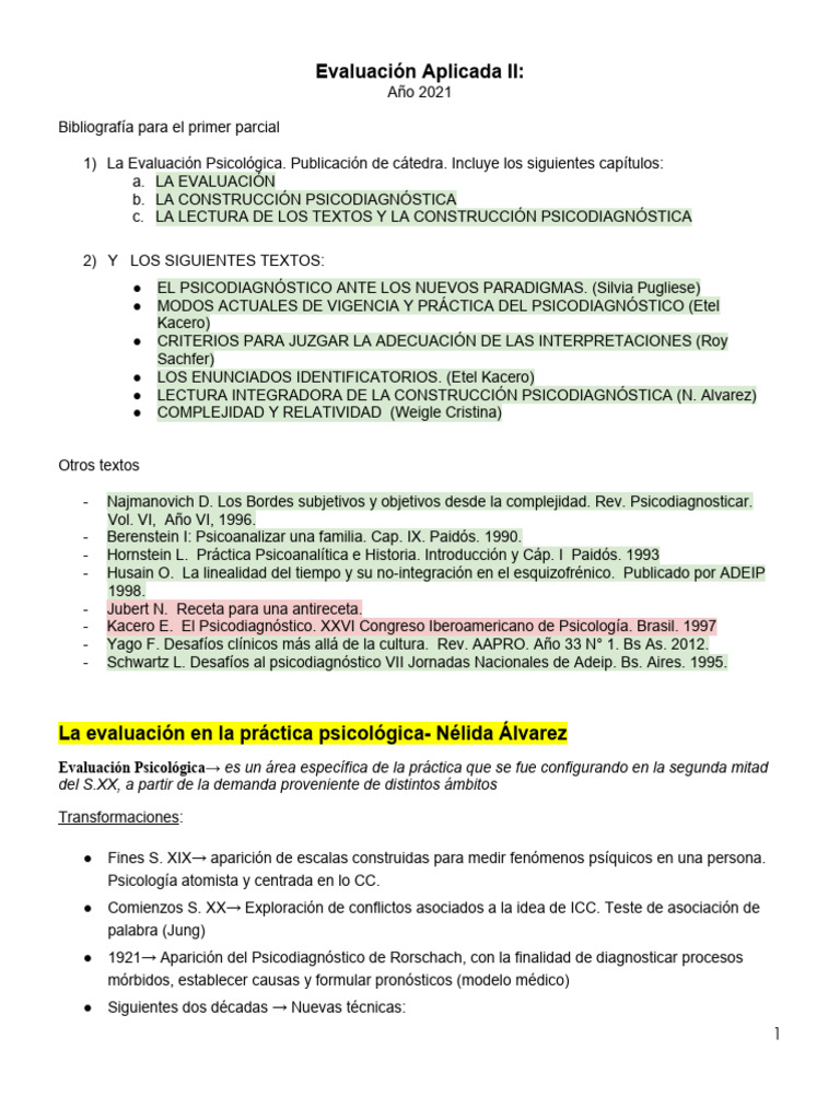 Bibliografía Psicodiagnóstico 2021 | PDF | Pensamiento | Psicoanálisis