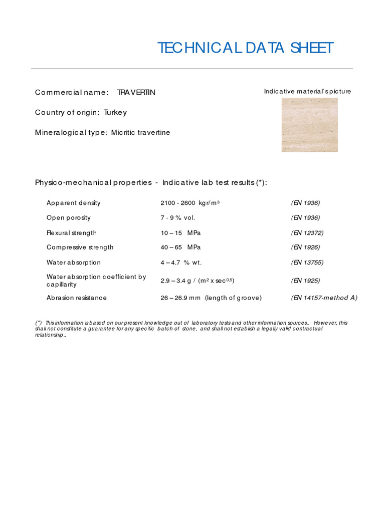TRAVERTIN - Technical Data Sheet | PDF
