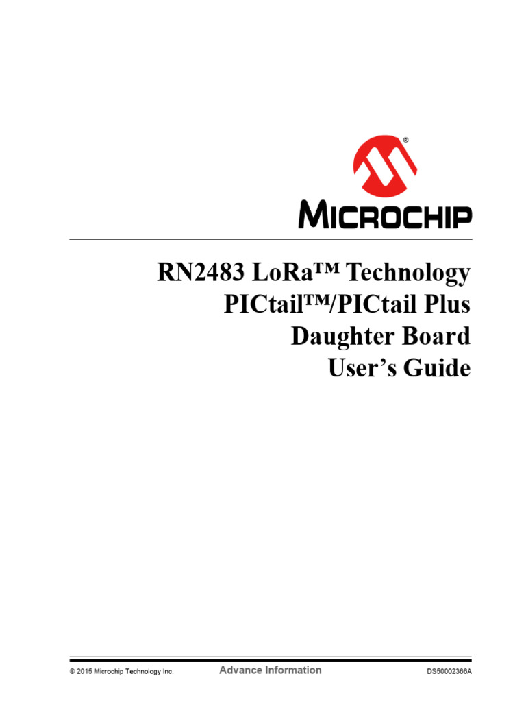 Rn2483 Lora™ Technology Pictail™/Pictail Plus Daughter Board User'S Guide | PDF