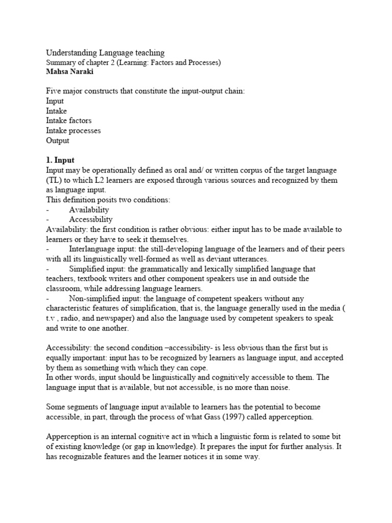 Summary Ch2 | PDF | Second Language | Learning