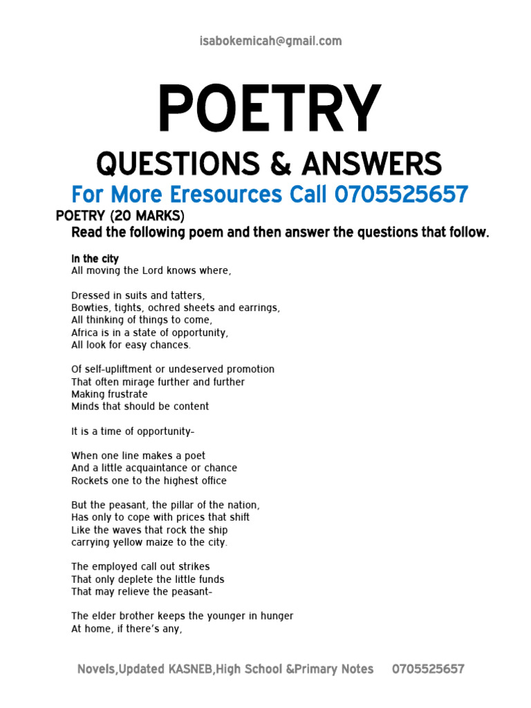 Poetry Questions Answers | PDF