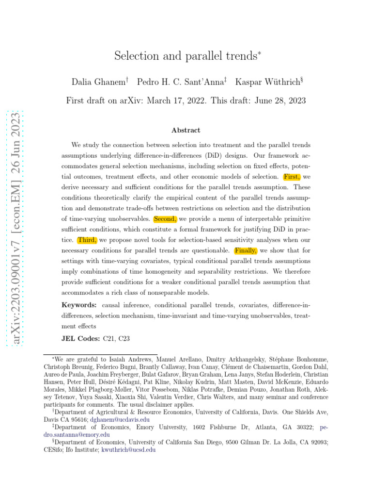 Selection and Parallel Trends | PDF Selection and Parallel Trends | PDF