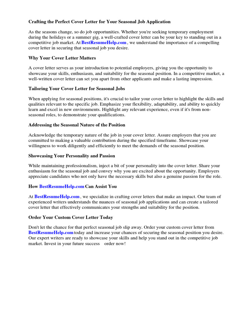 Cover Letter Seasonal Job | PDF | Employment | Temporary Work