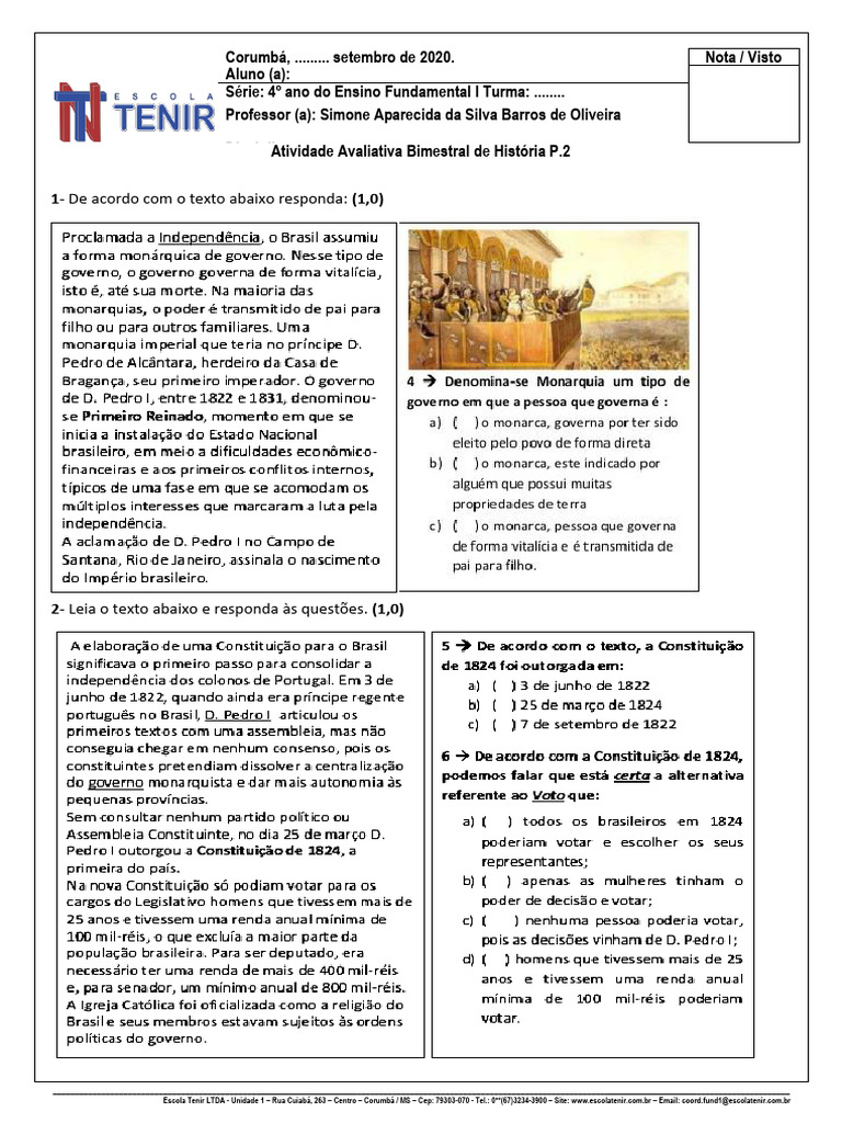 História - 4º Ano - p2 3º Bim | PDF