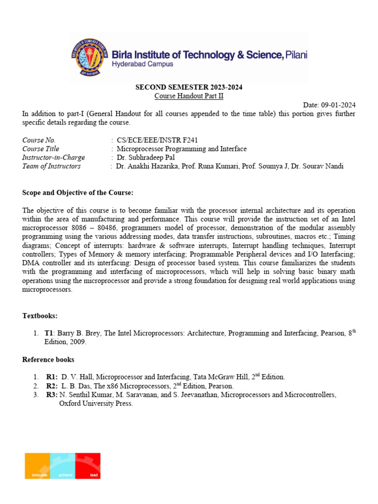 CS (Ece) (Eee) (Instr) F241 - Mpi - 2023 - 24 | PDF | Input/Output | Central Processing Unit