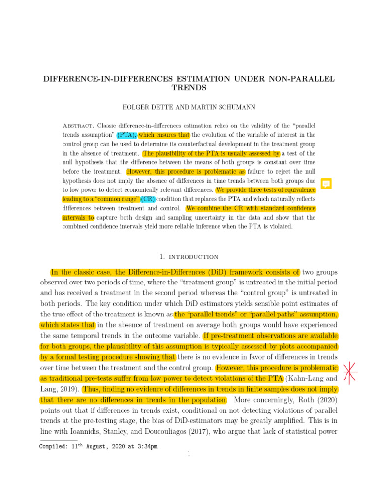 Difference-In-Differences Estimation Under Non-Parallel Trends | PDF ... Difference-In-Differences Estimation Under Non-Parallel Trends | PDF ...
