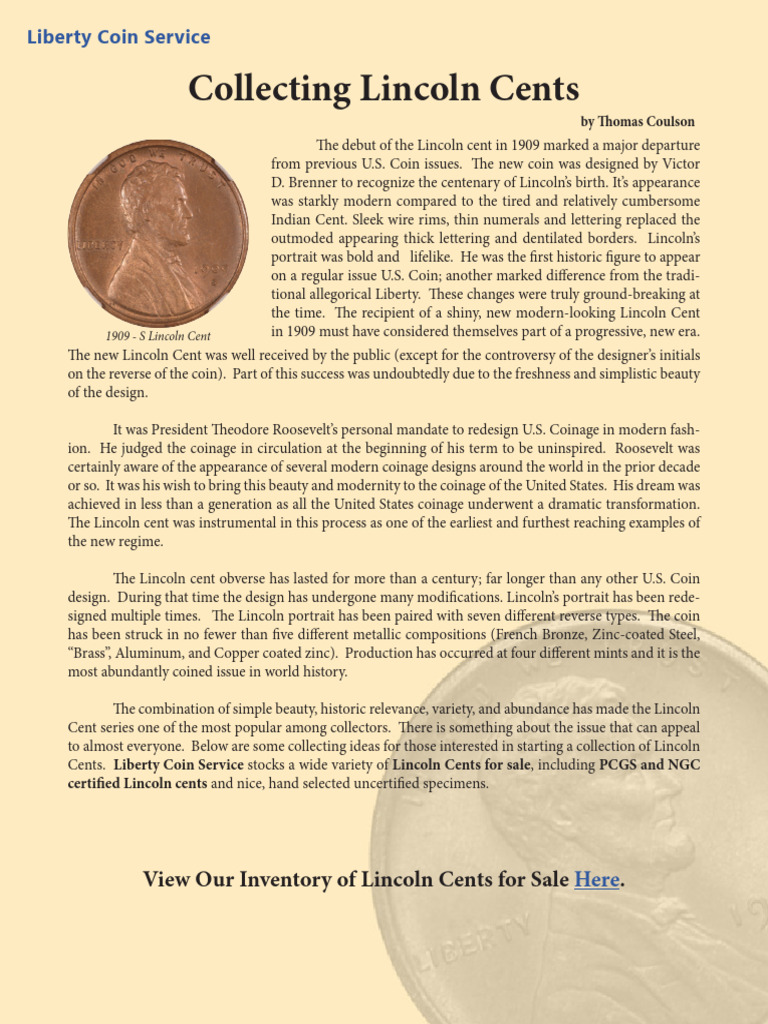 Lincoln Cent Collection Guide | PDF | Penny (United States Coin) | Coins