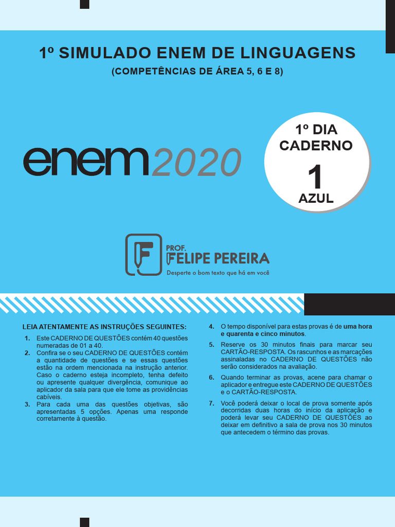 1º Simulado ENEM 2020 de Linguagens (C 5, 6 e 8) | PDF | Português (idioma) | Linguística