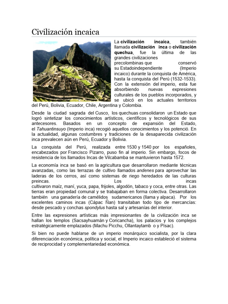 Civilización Incaica | Descargar gratis PDF | Imperio Inca | Andes