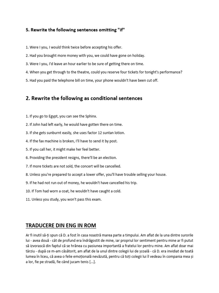 Rewrite The Following As Conditional Sentences | PDF