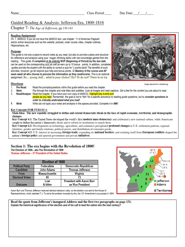 Jefferson Era Guided Reading Guide | PDF | Thomas Jefferson | Government