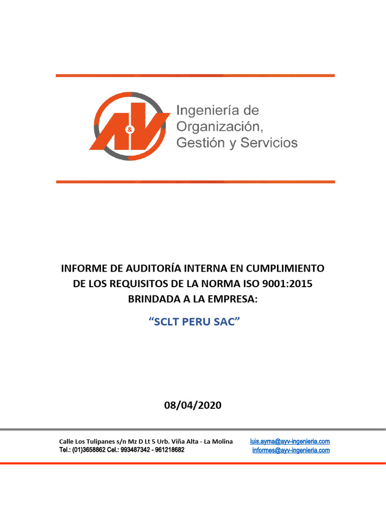A&v Informe Auditoria Interna SCLT PERU SAC | PDF | Auditoría | Gestión ...
