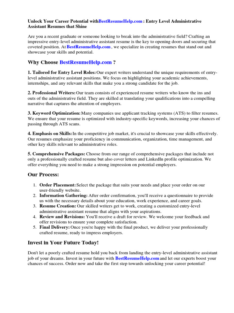 Entry Level Administrative Assistant Resume With No Experience | PDF ...
