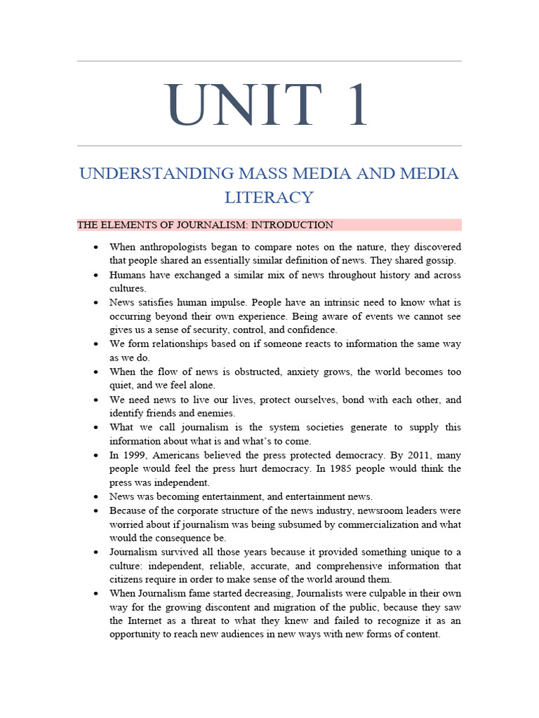 U1-Understanding Mass Media and Media Literacy | PDF | Mass Media | Communication