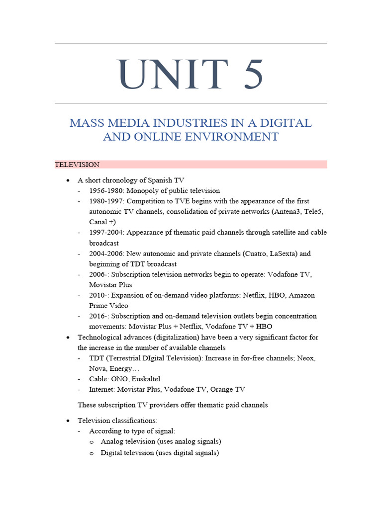 U5 - Mass Media Industries in A Digital and Online Environment | PDF ...