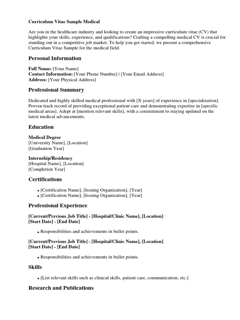 Curriculum Vitae Sample Medical | PDF | Résumé | Health Care