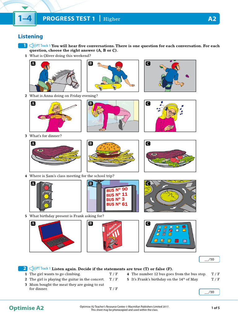 Optimise A2 Progress Test 1 Guide | PDF