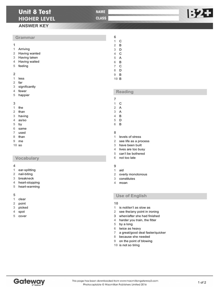 Unit 8 Test Answer Key | PDF | Human Communication | Linguistics