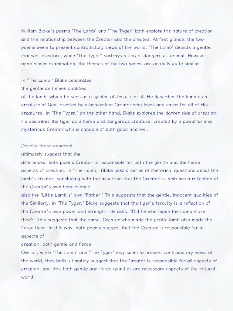 Lamb and Tyger | PDF