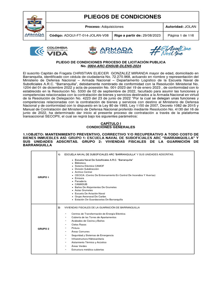 Formato Pliegos de Condiciones Adqui-Ft-014-Jolan | Descargar gratis PDF | Pequeñas y medianas ...