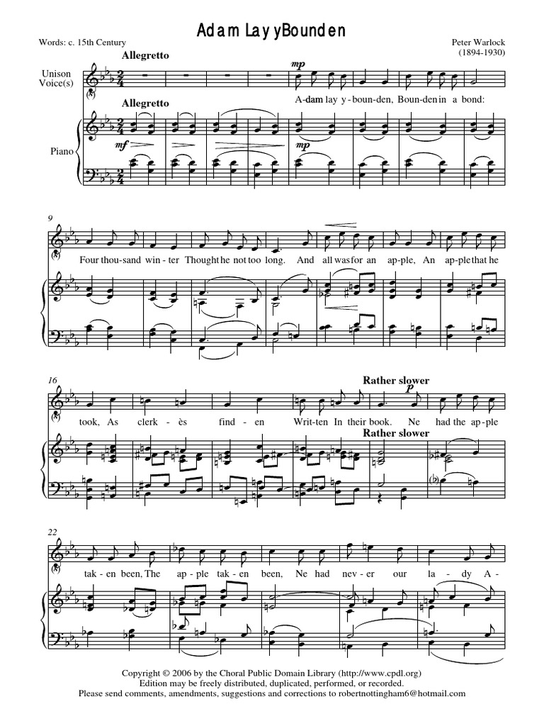 Adam Lay Ybounden - Peter Warlock | PDF | Copyright Law | Freedom Of ...