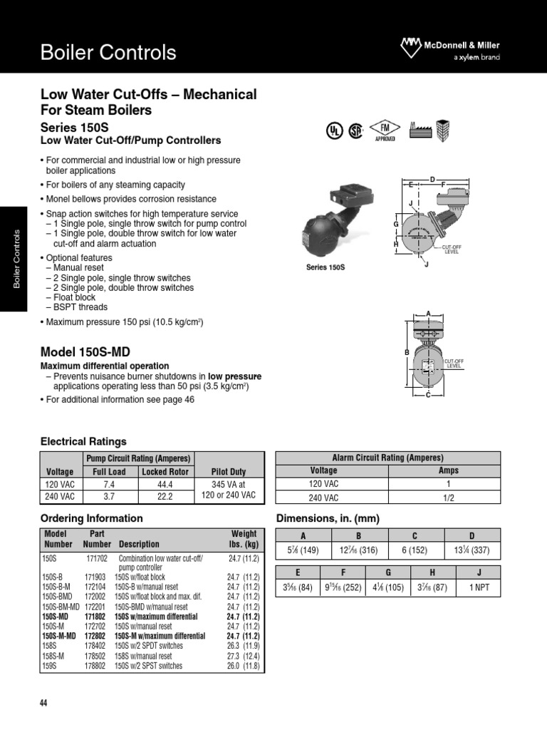 Ficha Tecnica Control de Nivel McDonnell & Miller 150S | PDF | Switch | Electrical Components