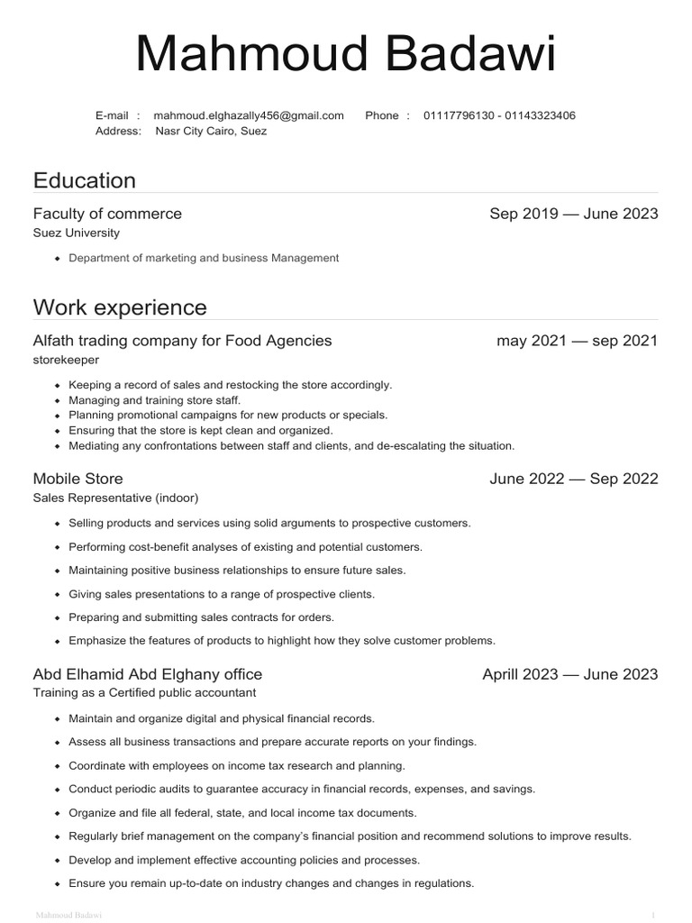 Mahmoud Badawi - CV | PDF | Sales | Social Media