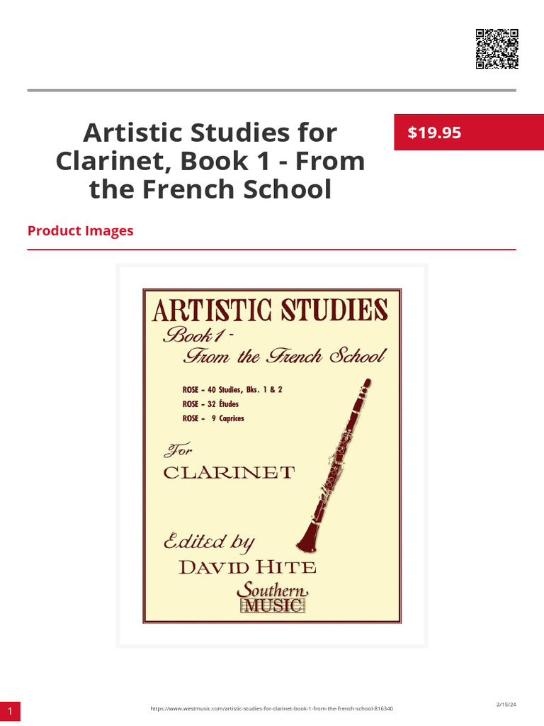 Artistic Studies For Clarinet Book 1 From The French School | PDF