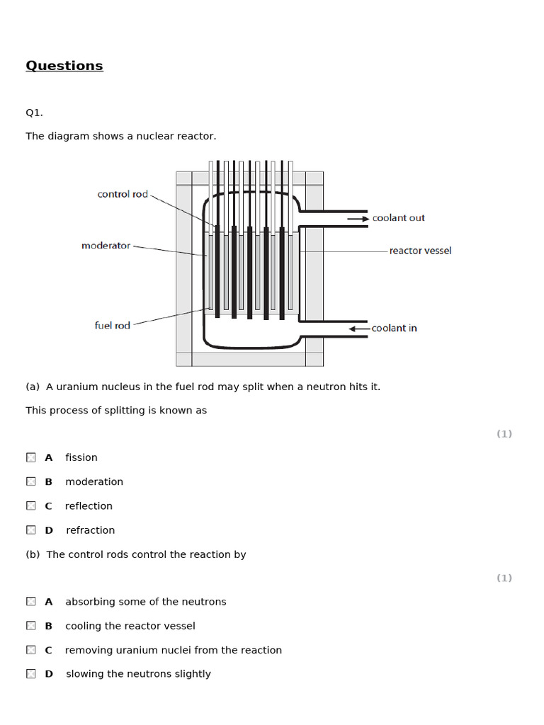 Fission Questions | PDF | Nuclear Fission | Nuclear Reactor