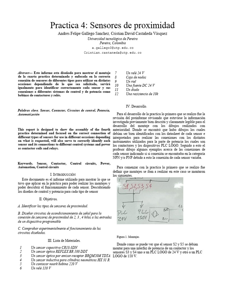 informe 4 Sensores | PDF | Relé | Controlador lógico programable