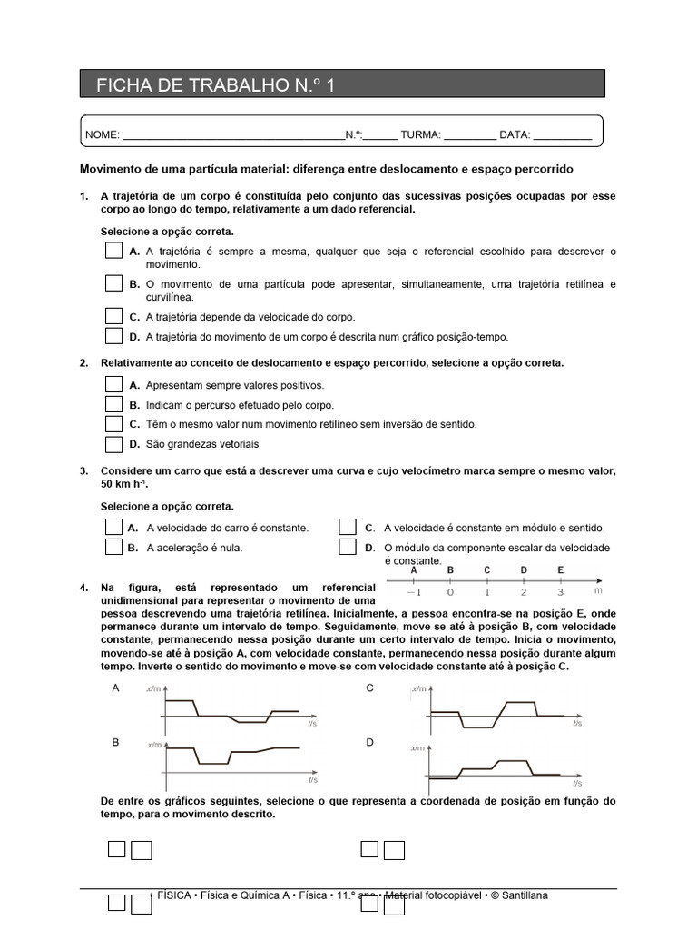 Ficha de Trabalho 1 | PDF | Velocidade | Trajetória