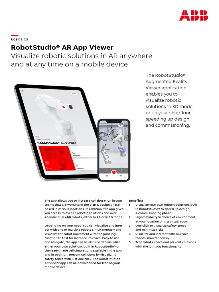 ABB - RobotStudio AR Viewer App Datasheet - 20220914 - JG | PDF | Augmented Reality | Smartphone