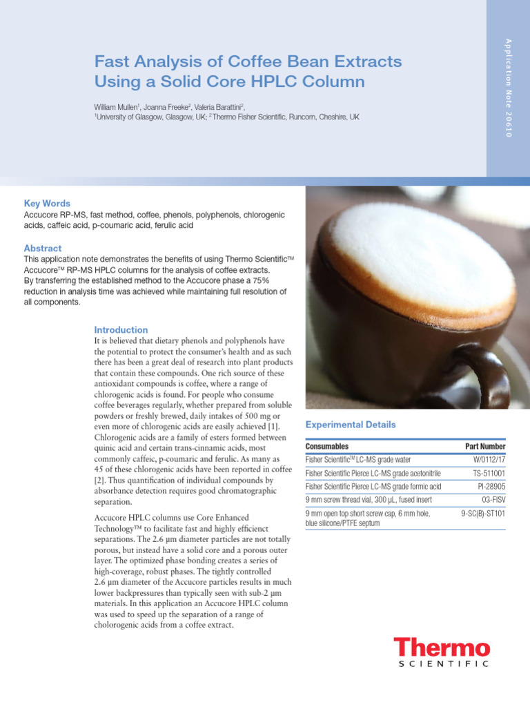 Fast Analysis of Coffee Bean Extracts HPLC Column | Download Free PDF | High Performance Liquid ...