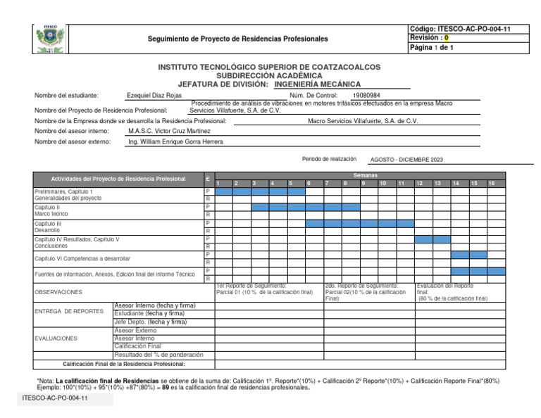 Formato de Seguimiento Del Proyecto | PDF