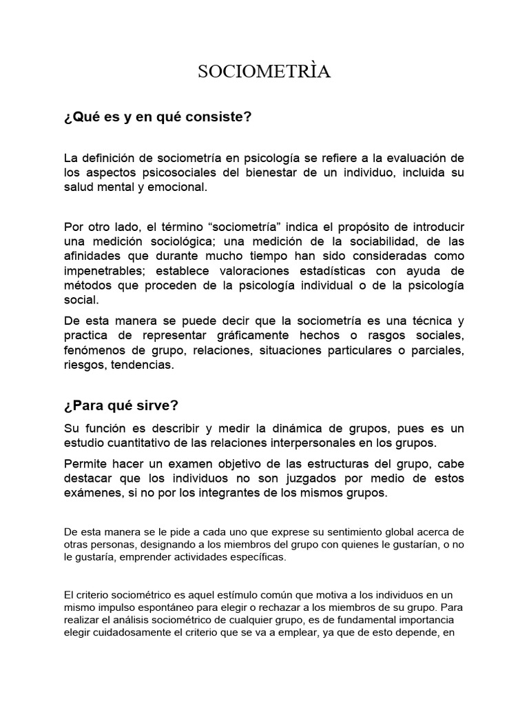 Introducción a la Sociometría en Grupos | PDF | Sicología | Ciencias ...