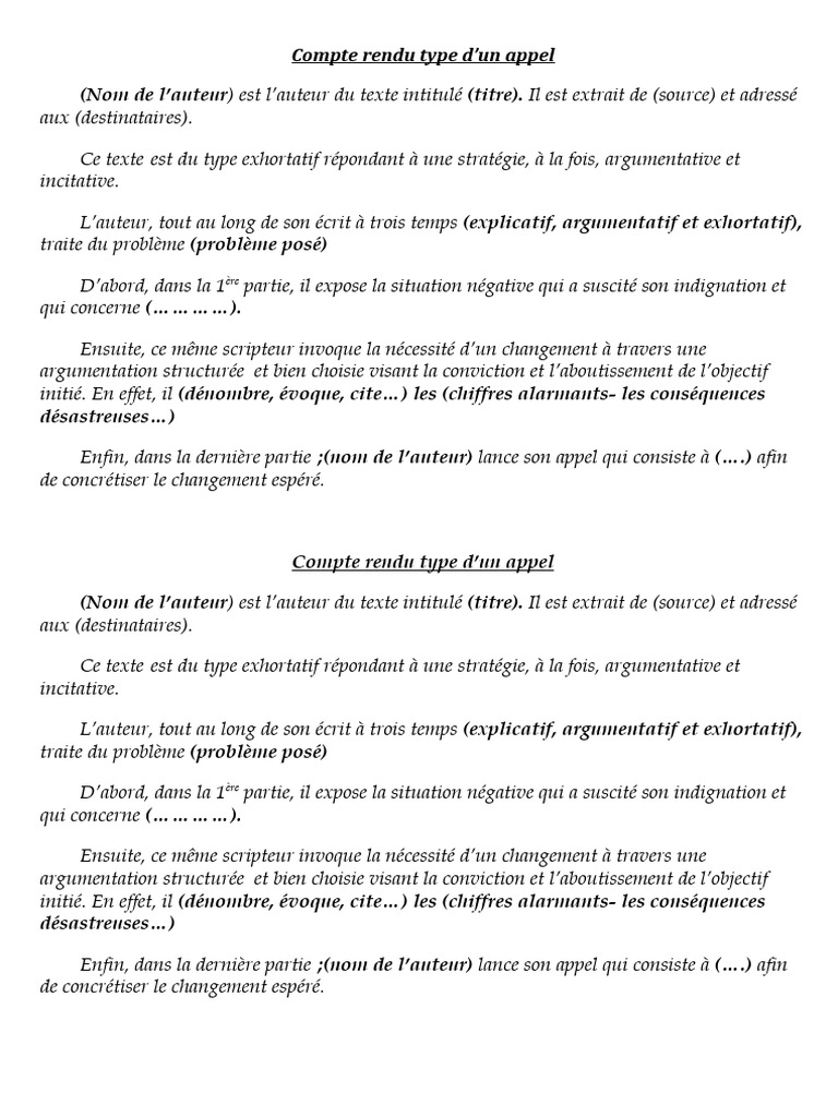 Compte rendu d'un appel exhortatif | PDF | Méthodes et références ...