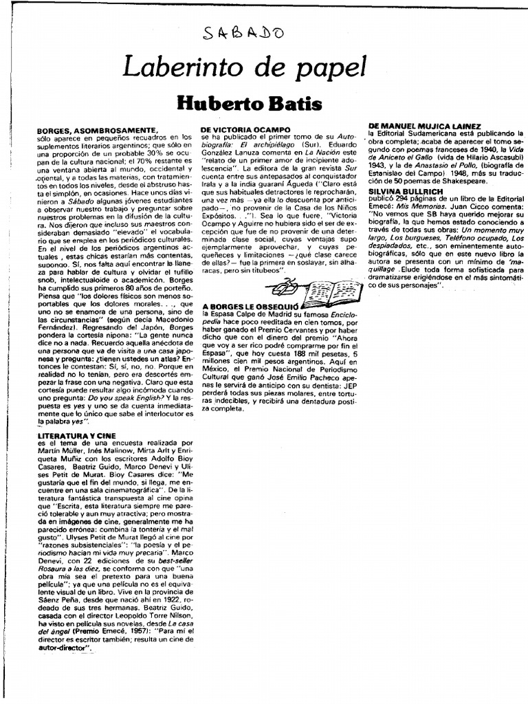 Laberinto de Papel: Huberto Batis S.N. 12 Julio 1980 | PDF | Literatura ...