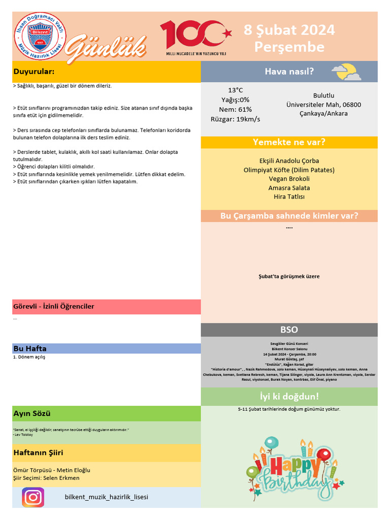 8 Şubat 2024 Perşembe: Duyurular | PDF