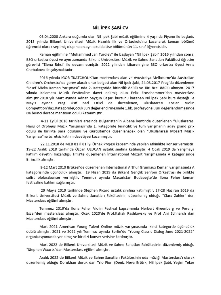 Nil İpek Şabi CV - 2024 | PDF