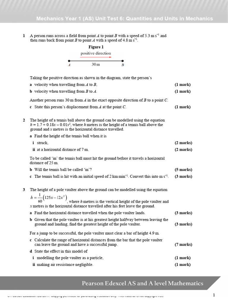 13 As Mechanics Unit 6 Test | PDF | Speed | Velocity