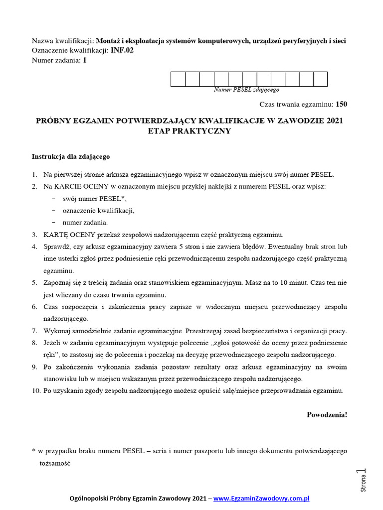 Inf.02 - Egzamin - Praktyczny 2022 | PDF Inf.02 - Egzamin - Praktyczny 2022 | PDF