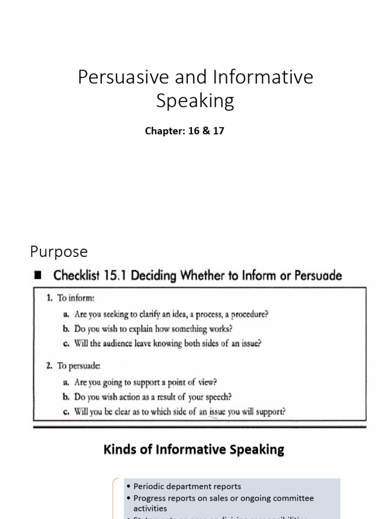 Chapter 16 & 17 (Informative and Persuasive Speaking) | PDF ...