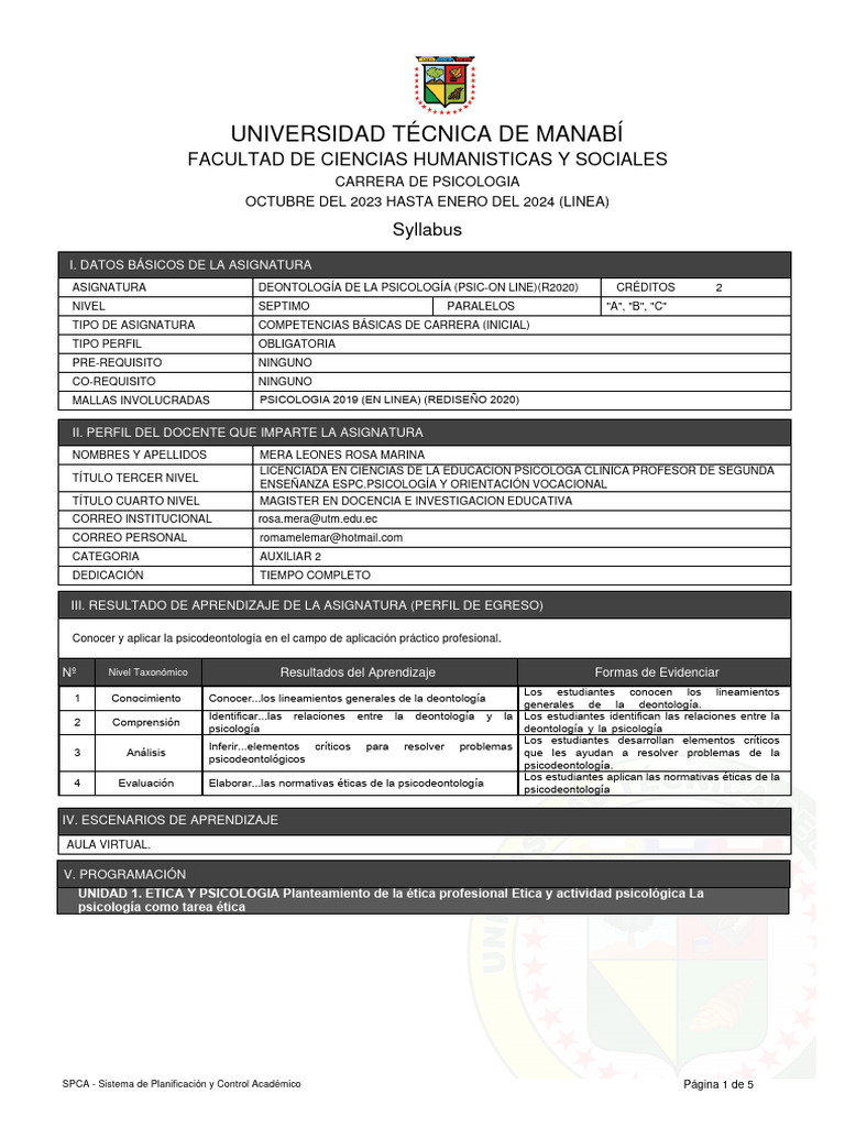 Syllabus Oct2023-ENE2024 | PDF | Sicología | Autonomía