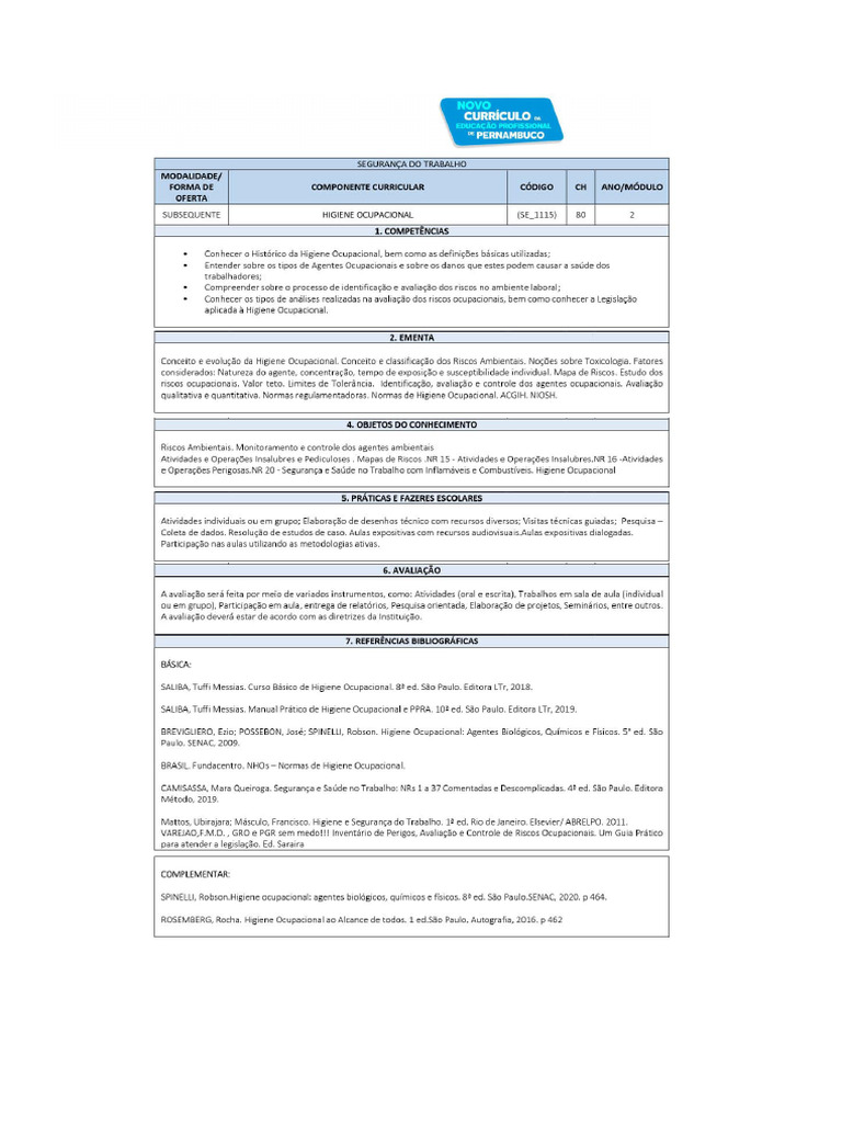 EMENTA_HIGIENE OCUPACIONAL | PDF