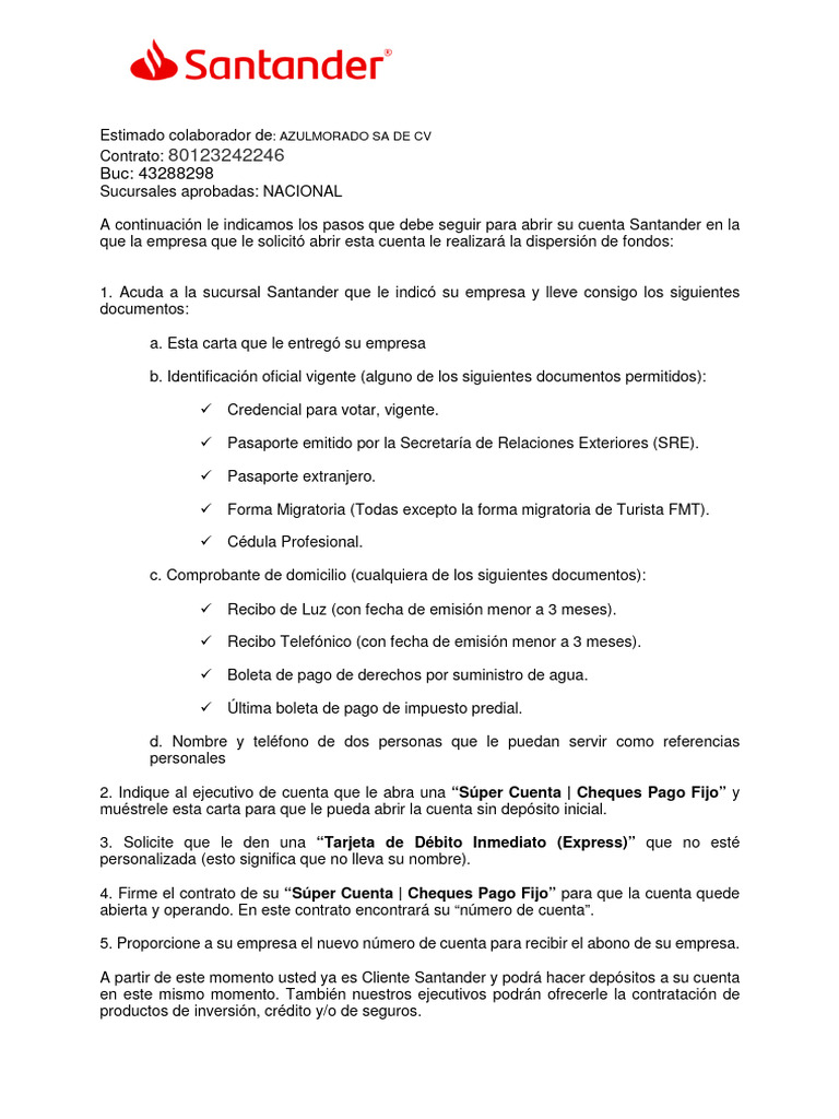 Carta Santander (1019) | PDF | Cheque | Dinero